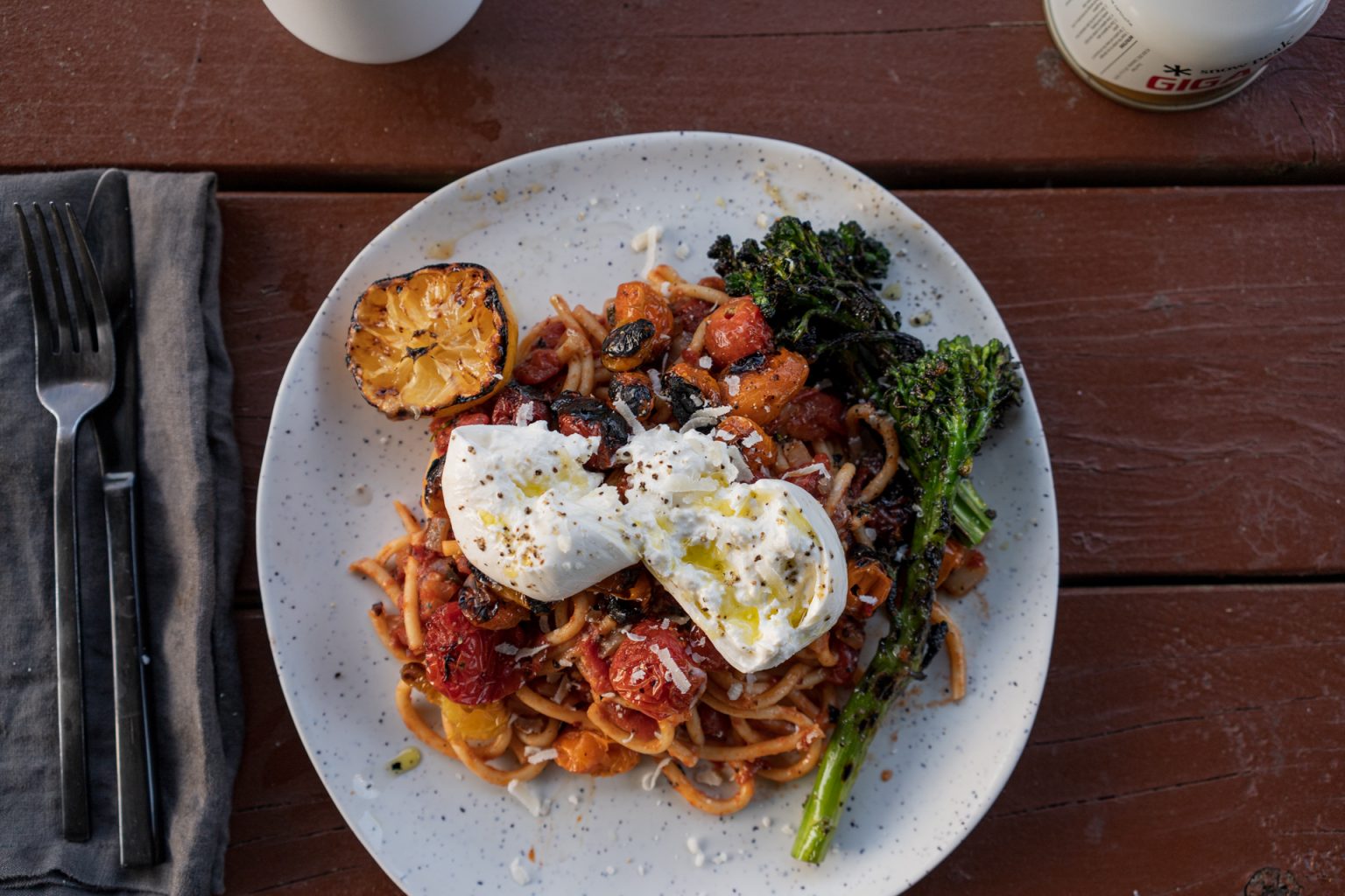 Campfire Roasted Tomato Pasta with Burrata & Broccolini: Camping for ...